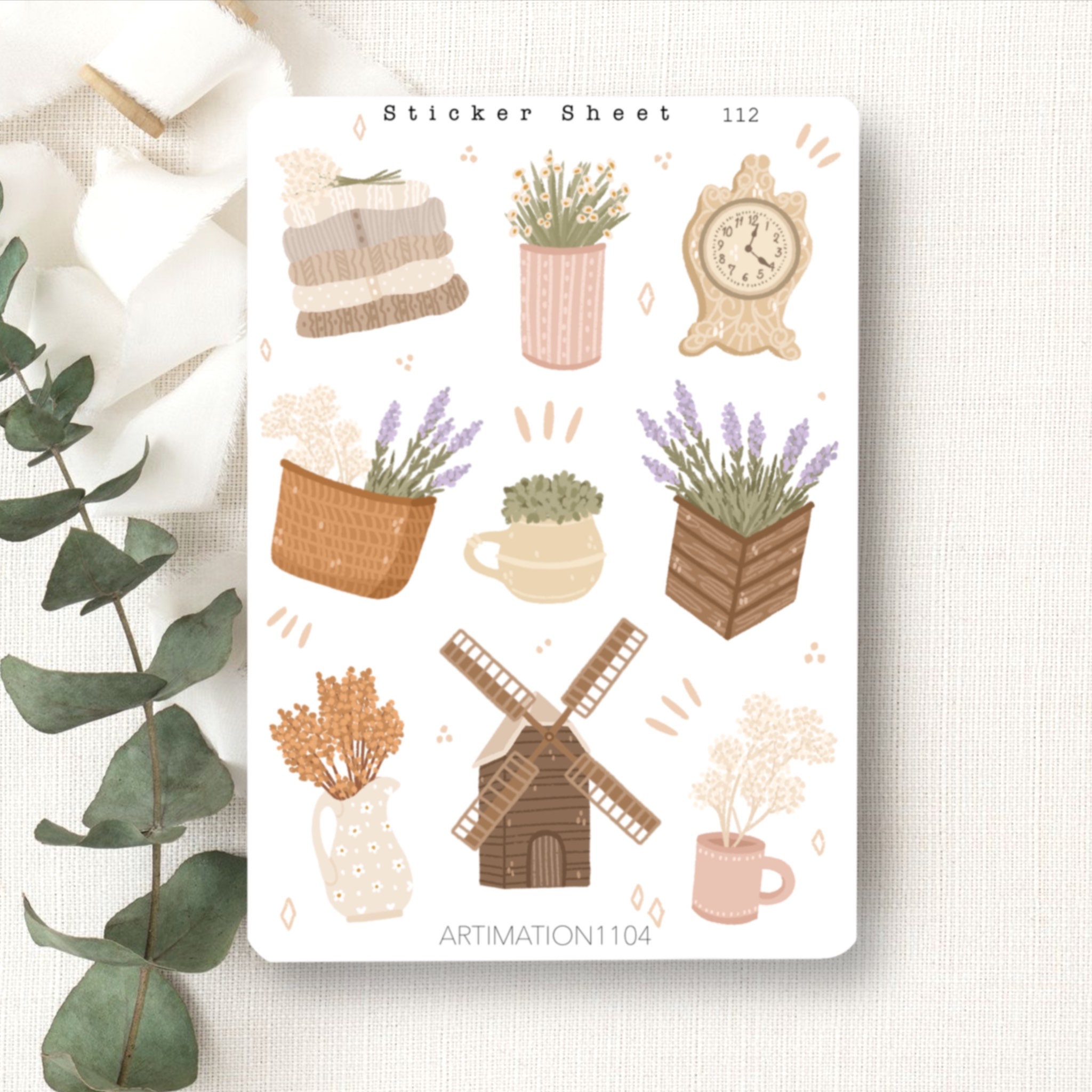 9pcs Sticker Sheet lavender Cream Farm 112 - Etsy