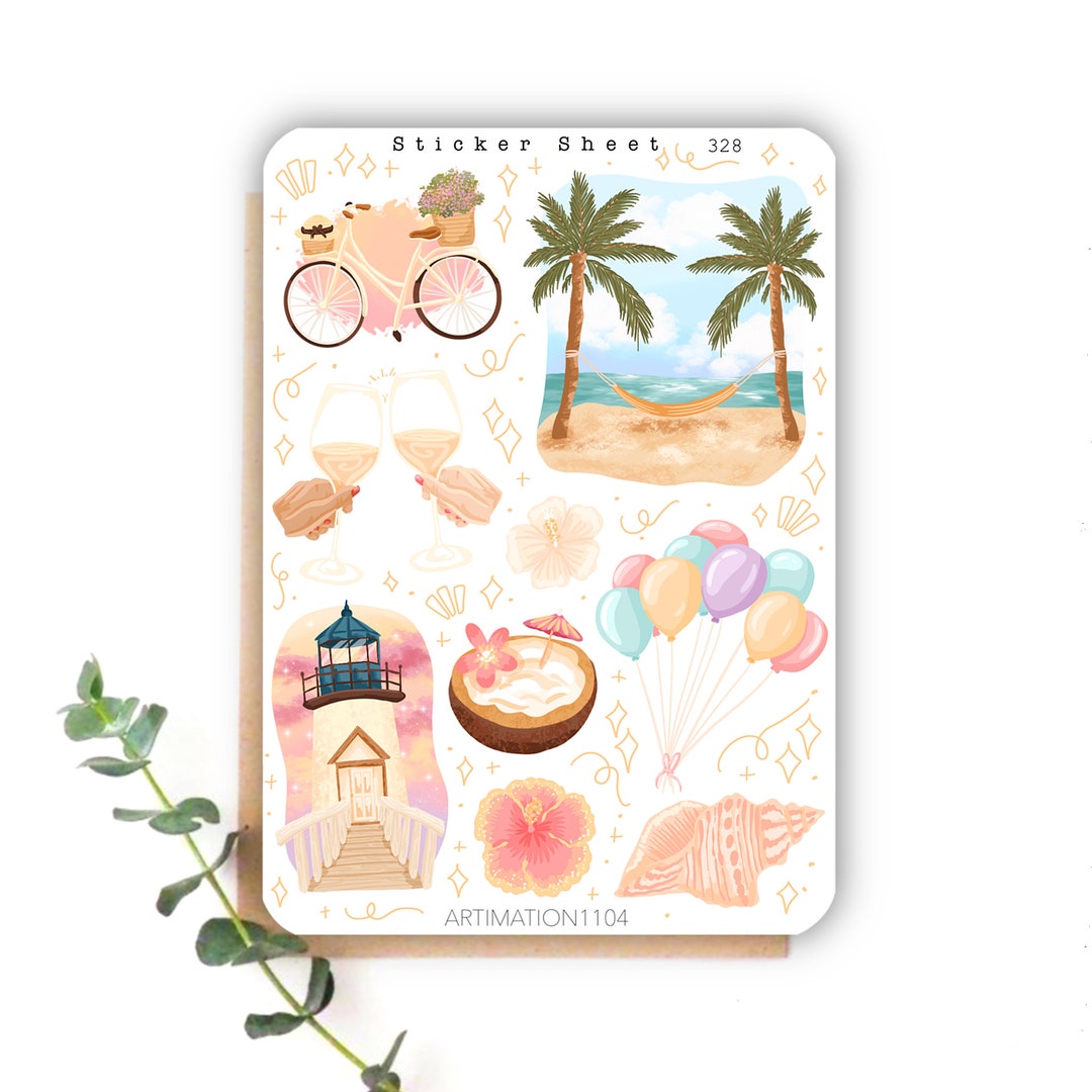 Sticker Sheet "beach Party“ 328 | Bullet Journal, Scrapbook , Planner ...
