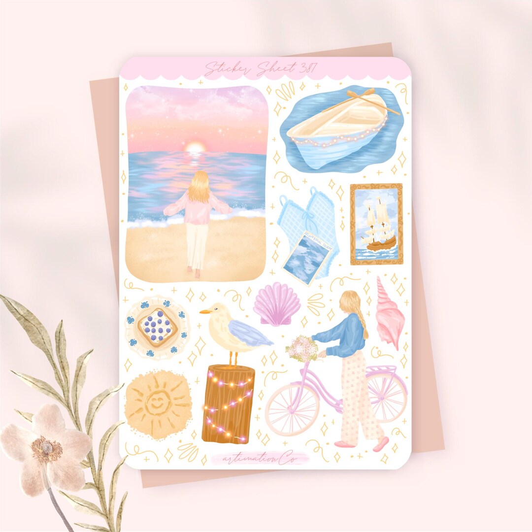 Coastal Summer Sticker Sheet: Beach-themed Scrapbook Stickers - Etsy