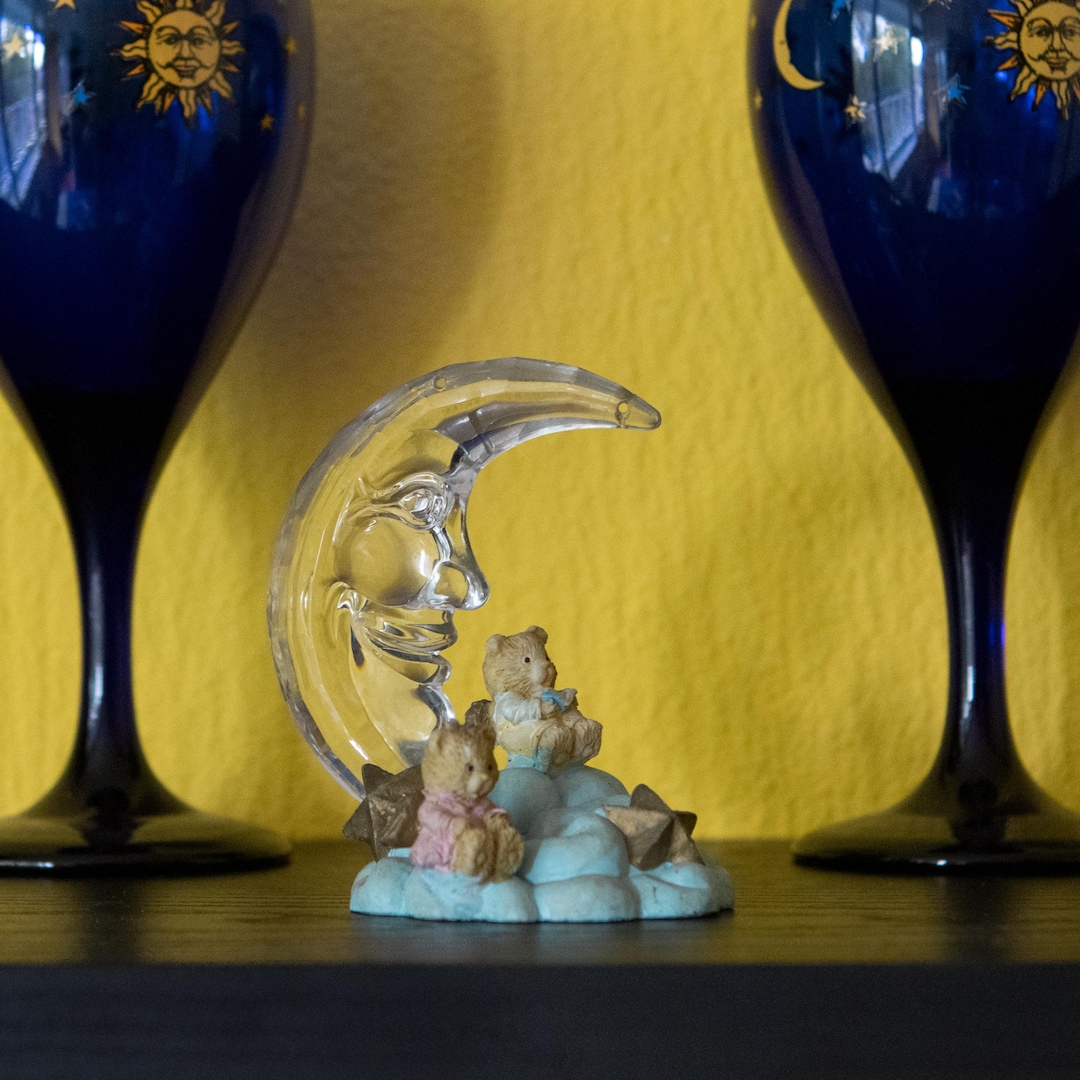 Vintage 90s Celestial Glass Moon Figure Bears / Whimsical Cloud Star ...