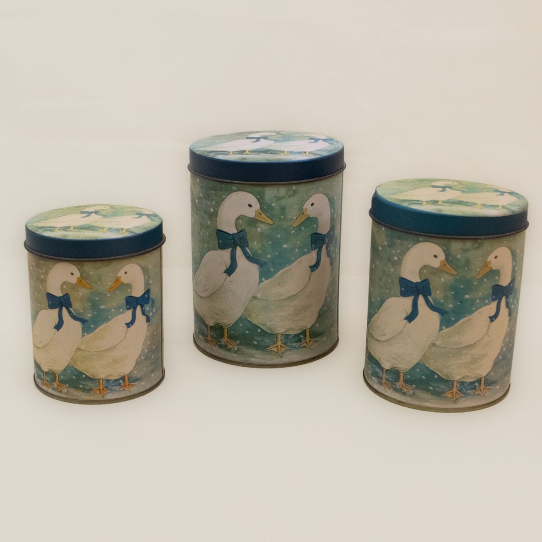 80s Vintage Set of Three Goose Tins Kitchen Cans / Storage Jars Home ...