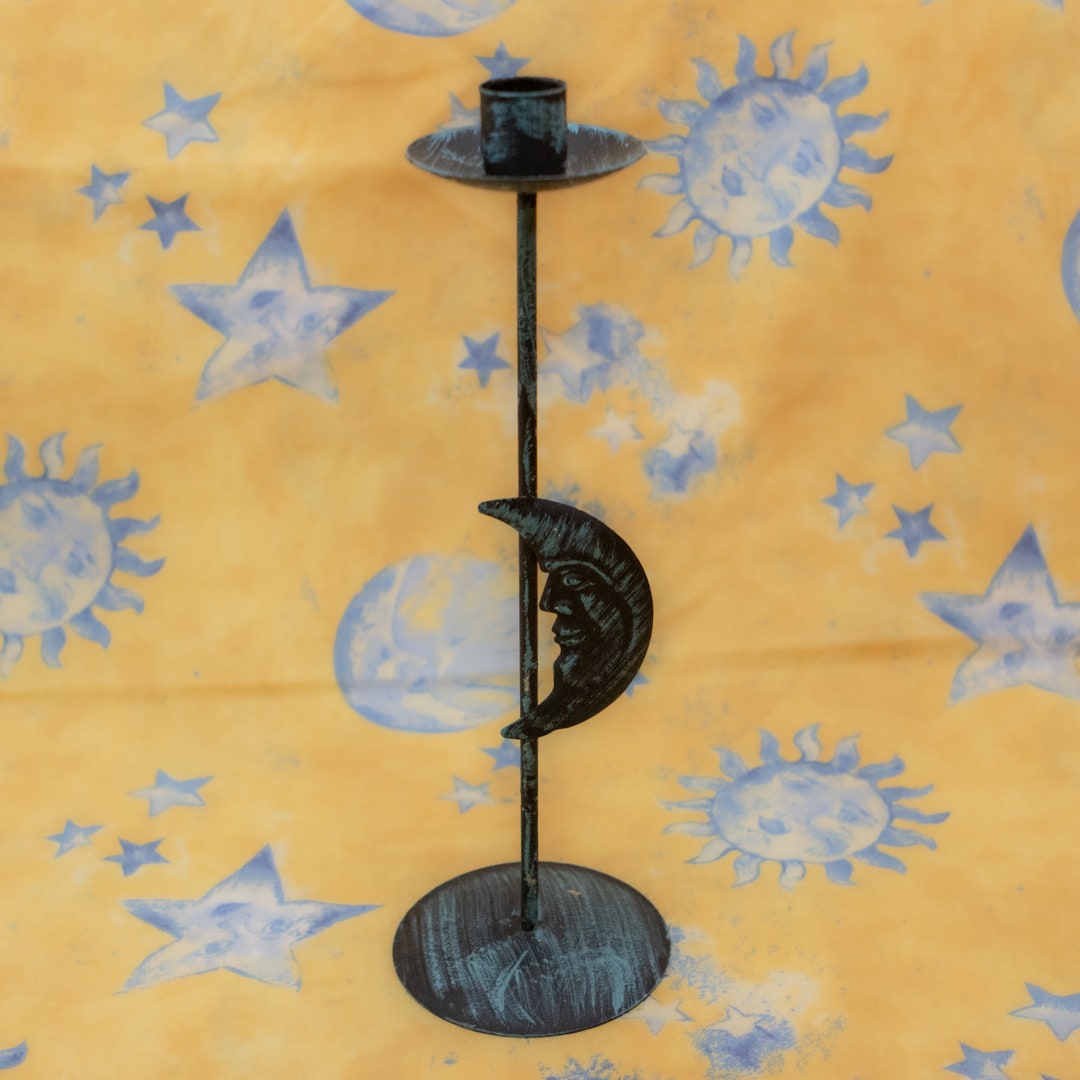 90s Vintage Celestial Candle Holder Art Deco / Candle Stick Moon Astrological Home Decor ...