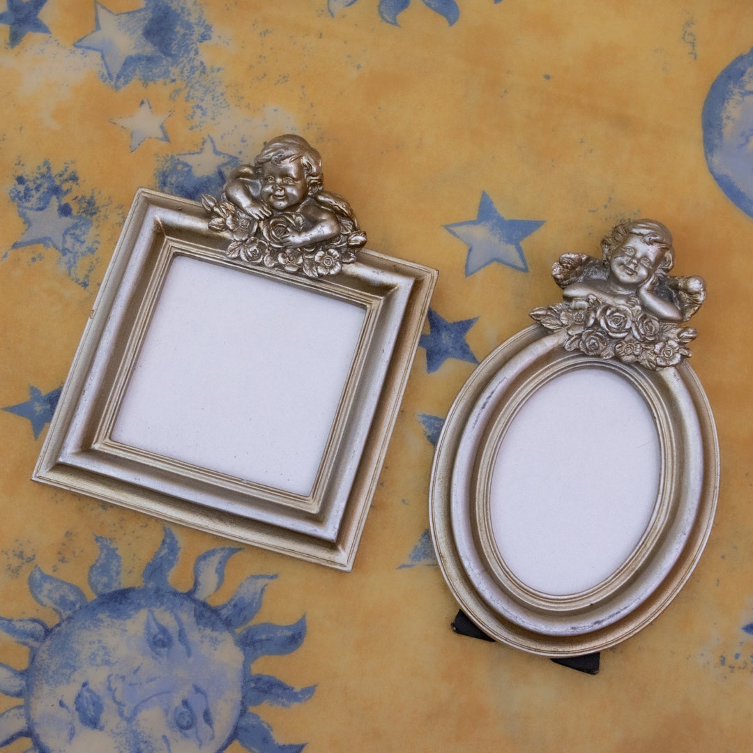 Two Vintage Angel Picture Frames Set / 90s Silver Photo Frame Cherubs ...