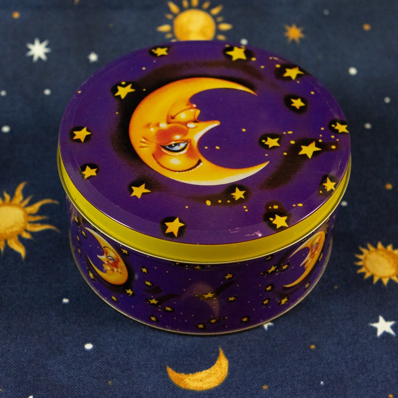 Vintage Celestial Cookie Jar / Moon Biscuit Box / Moon and Stars Cookie ...