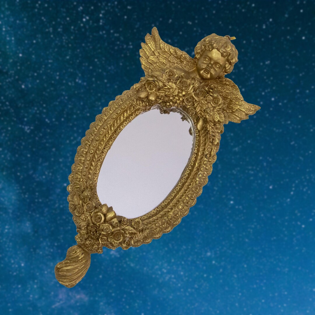 Vintage Gold Angel Handheld Mirror Wall Decor 60s / Golden Cherub ...