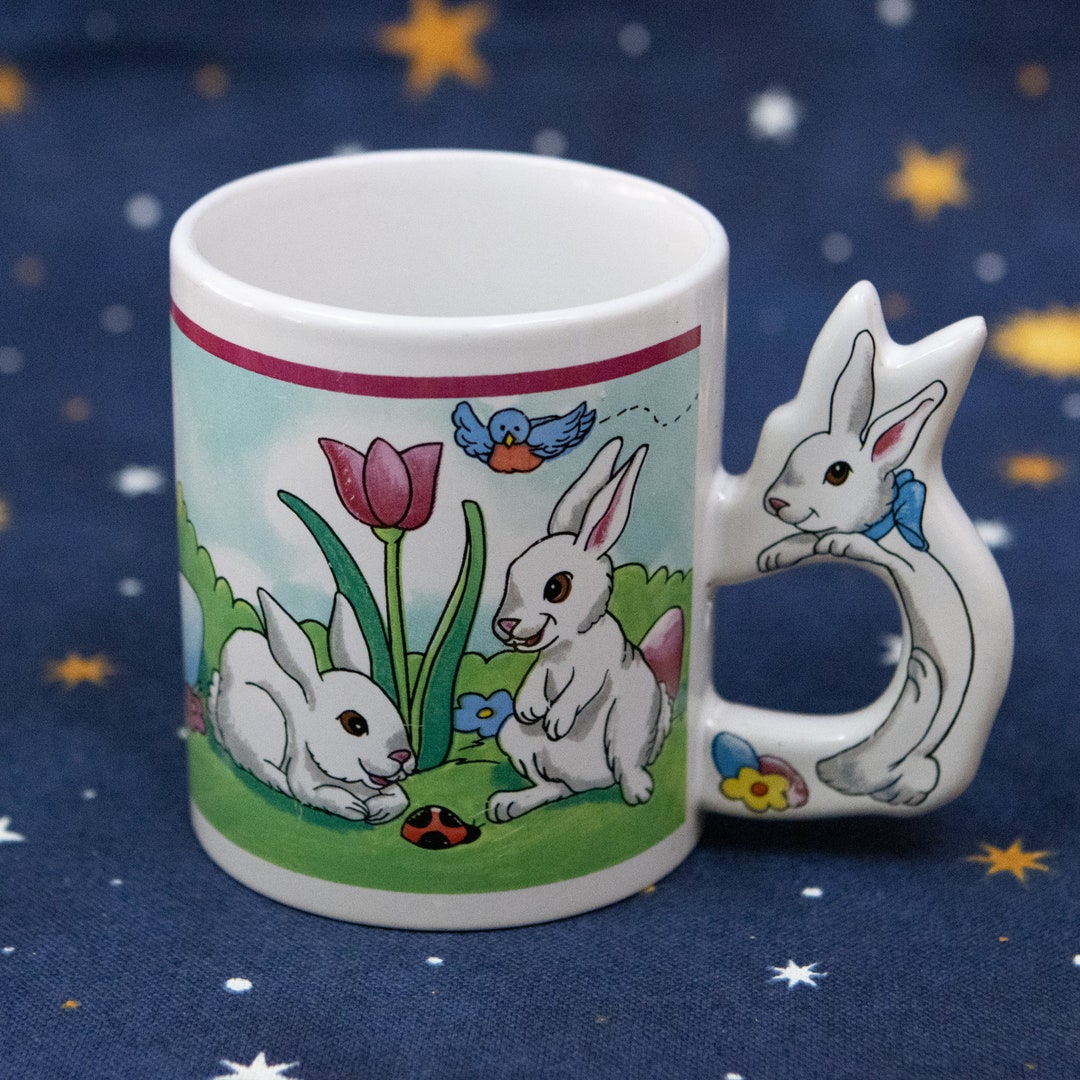 70s Vintage Rabbit Mug Porcelain / Cute Cottagecore Bunnies Cup Japan ...