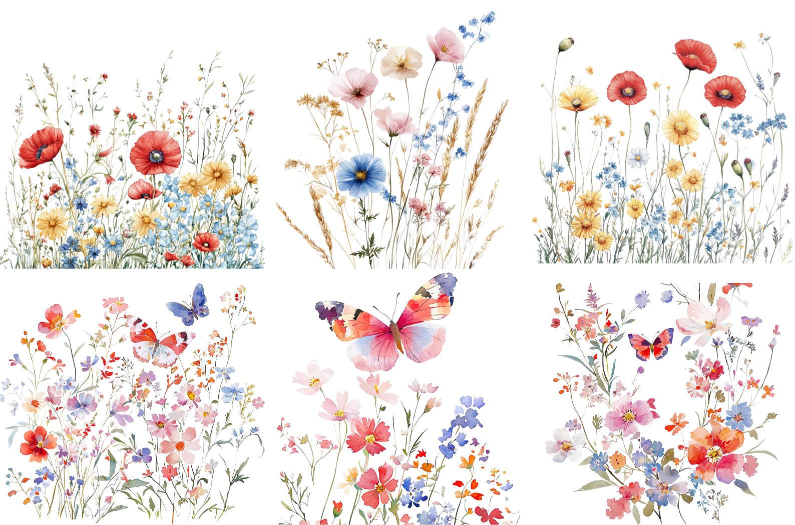 50 Watercolor Wildflower Clipart PNG, Floral Botanical Illustrations ...