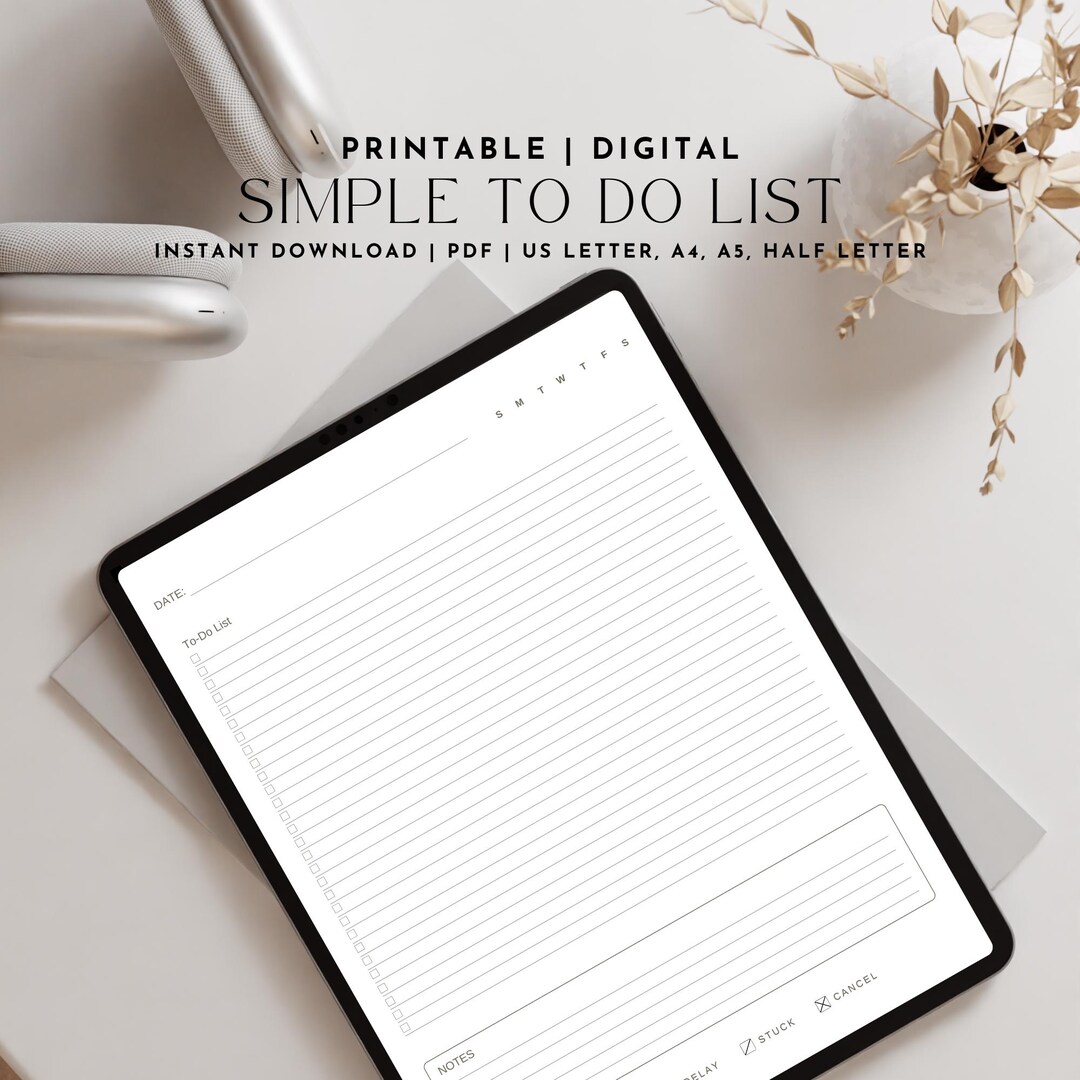Simple Daily Task Tracker Printable to Do List Digital Template ...