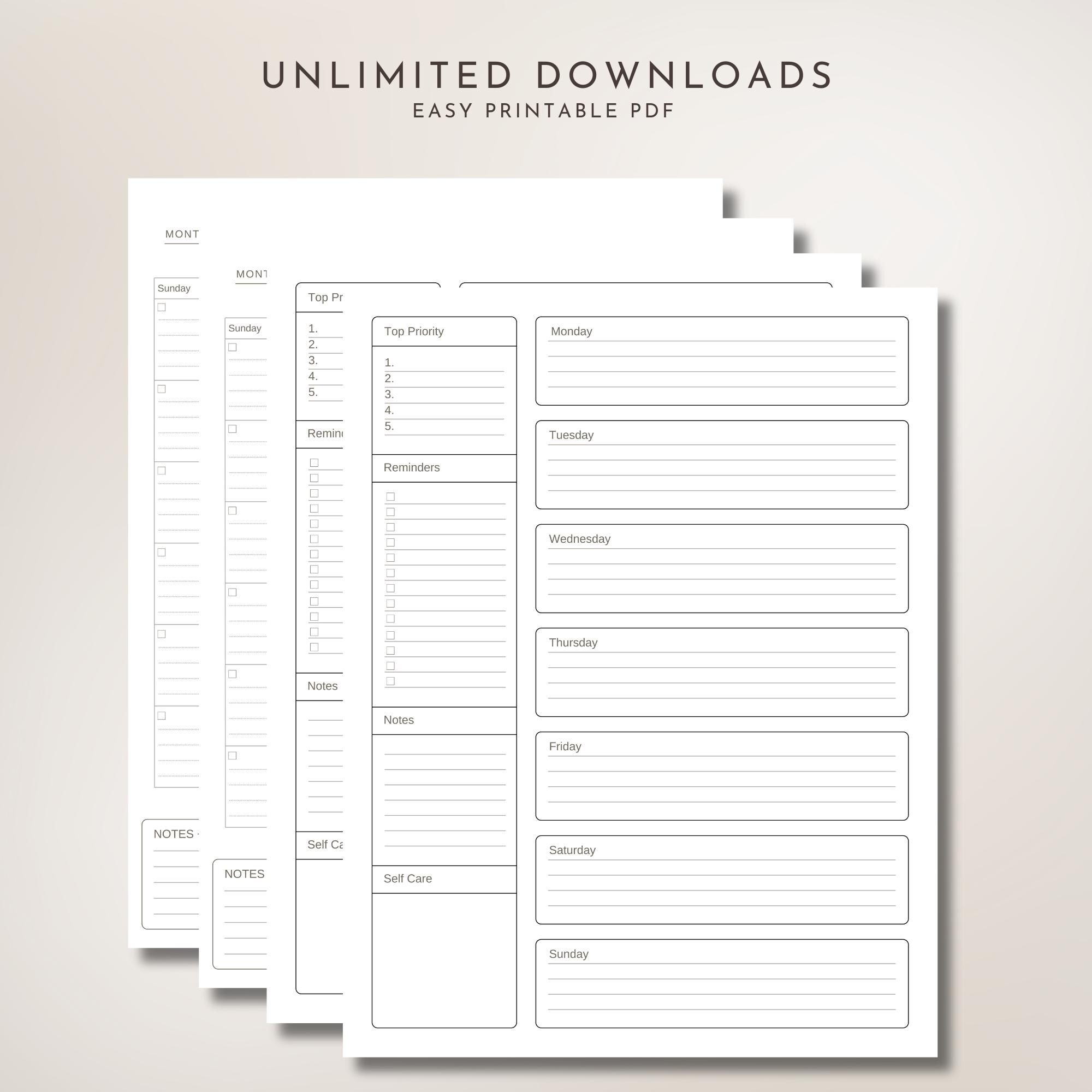 Weekly Monthly Planner Bundle Printable Desk Calendar for Organization ...