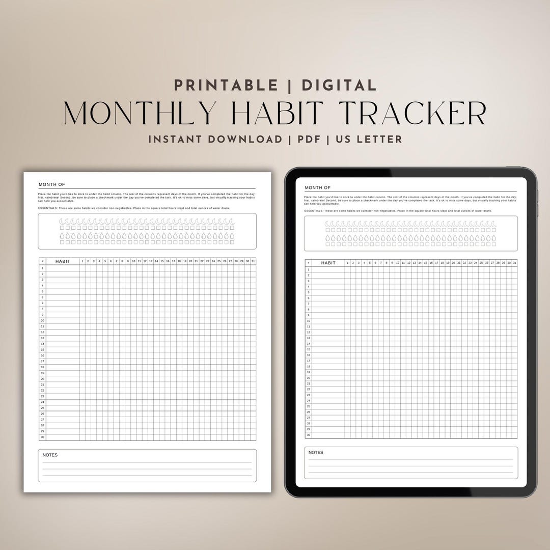 Minimalist Monthly Habit Tracker Printable Instant Download Daily ...