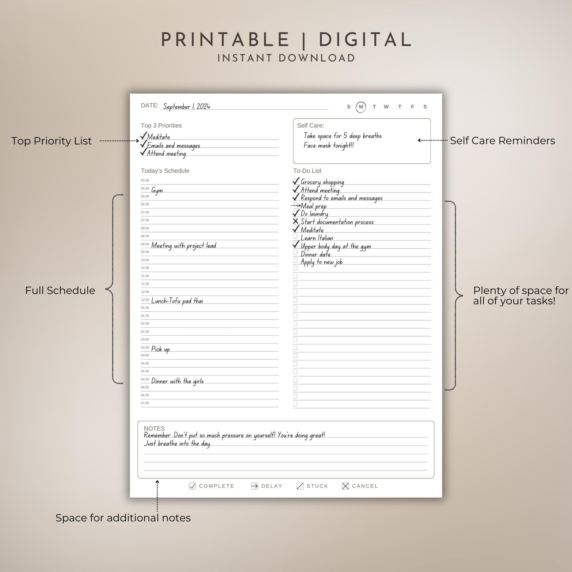 Minimalist to Do List and Daily Planner Printable Undated Productivity ...