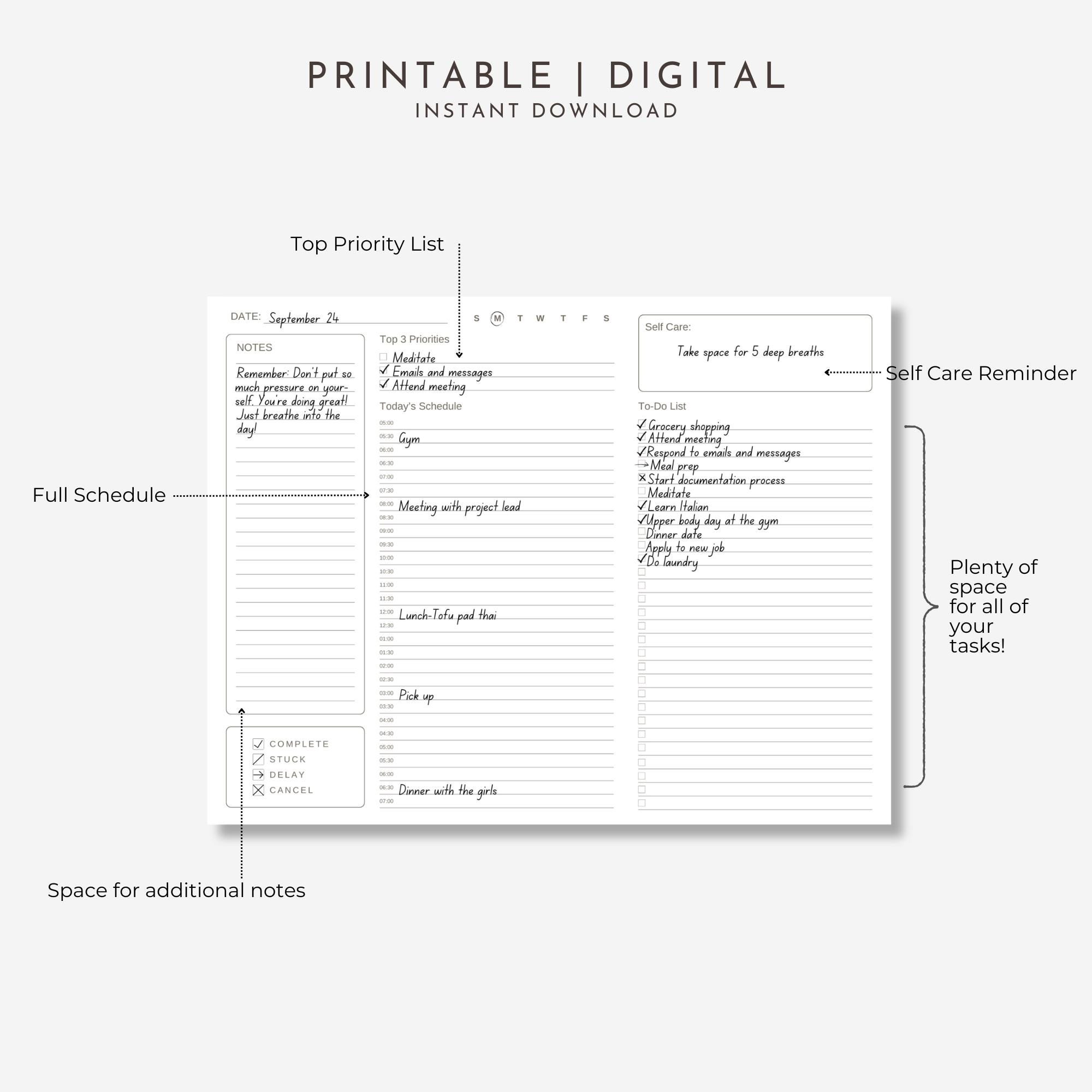 Landscape Planner Daily to Do List Printable Time Management for ...