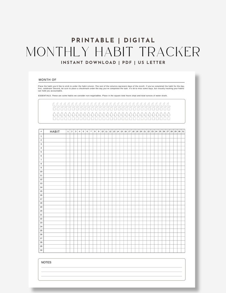 Undated Monthly Habit Tracker Printable Instant Download Daily Habits ...