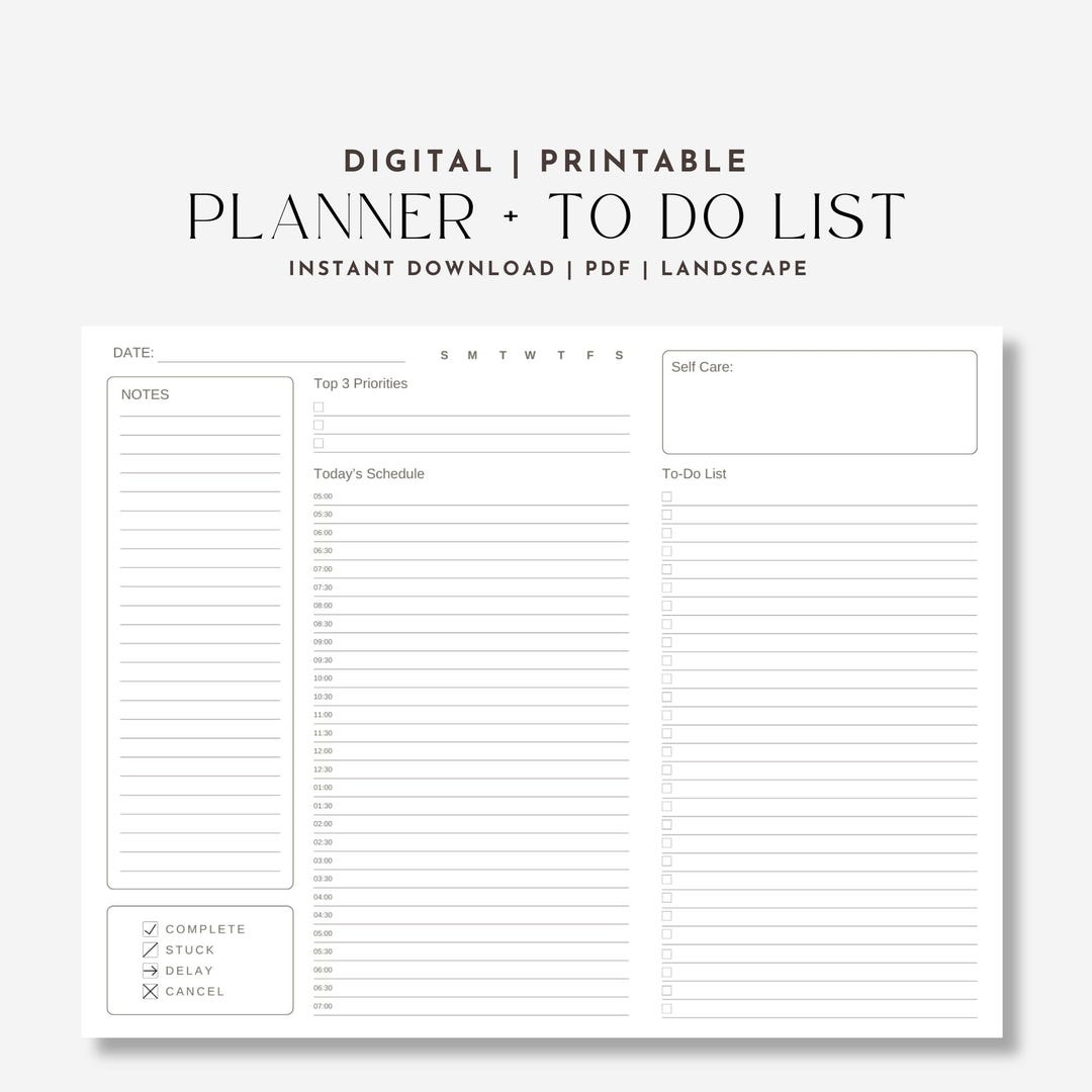Landscape Planner Daily to Do List Printable Time Management for ...
