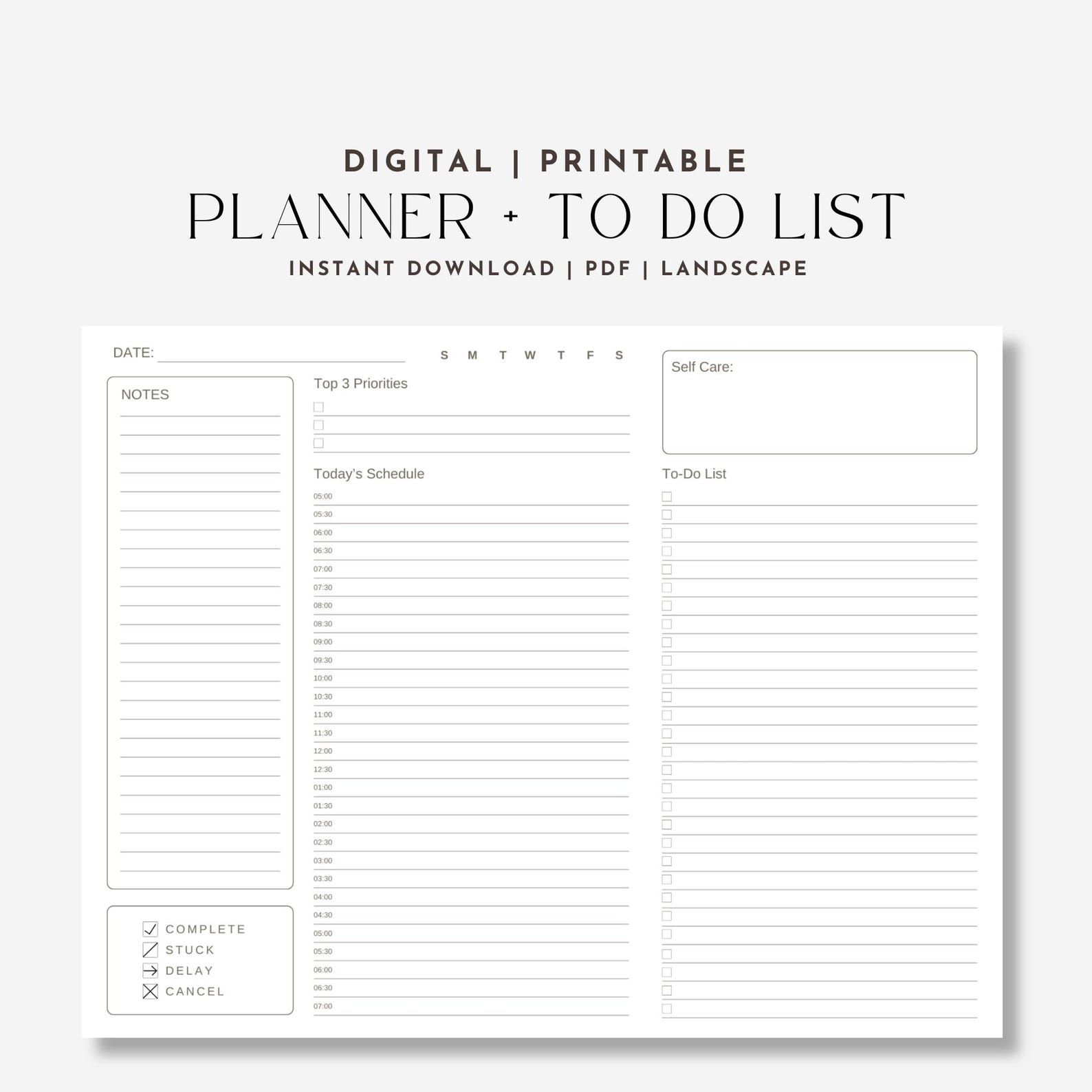 Landscape Planner Daily to Do List Printable Time Management for ...