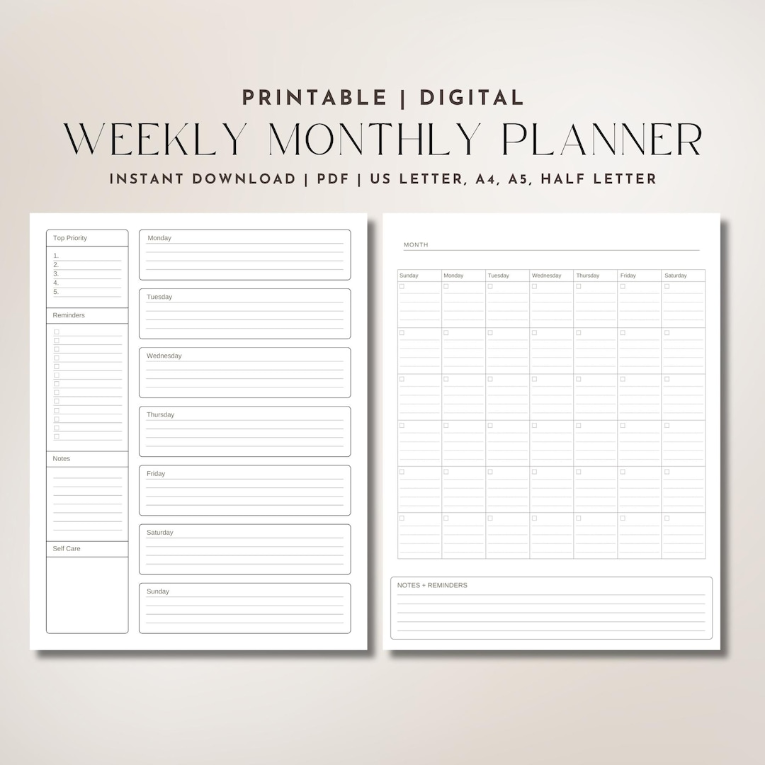 Weekly Monthly Planner Bundle Printable Desk Calendar for Organization ...