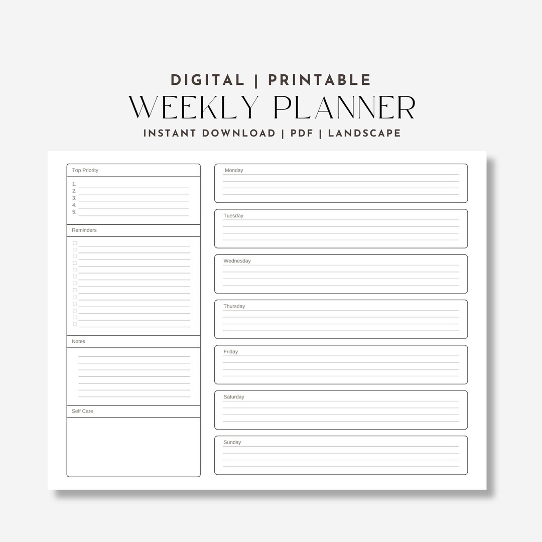 Weekly Planning Chart for Organization Template for Time Management ...