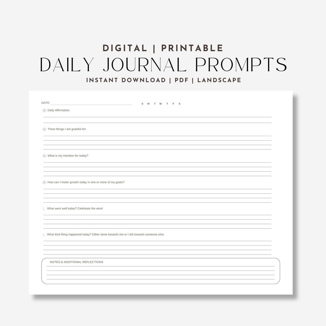 Simple Daily Journal Prompts for Self Care Reminders for Mindfulness ...