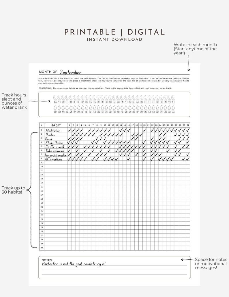Undated Monthly Habit Tracker Printable Instant Download Daily Habits ...