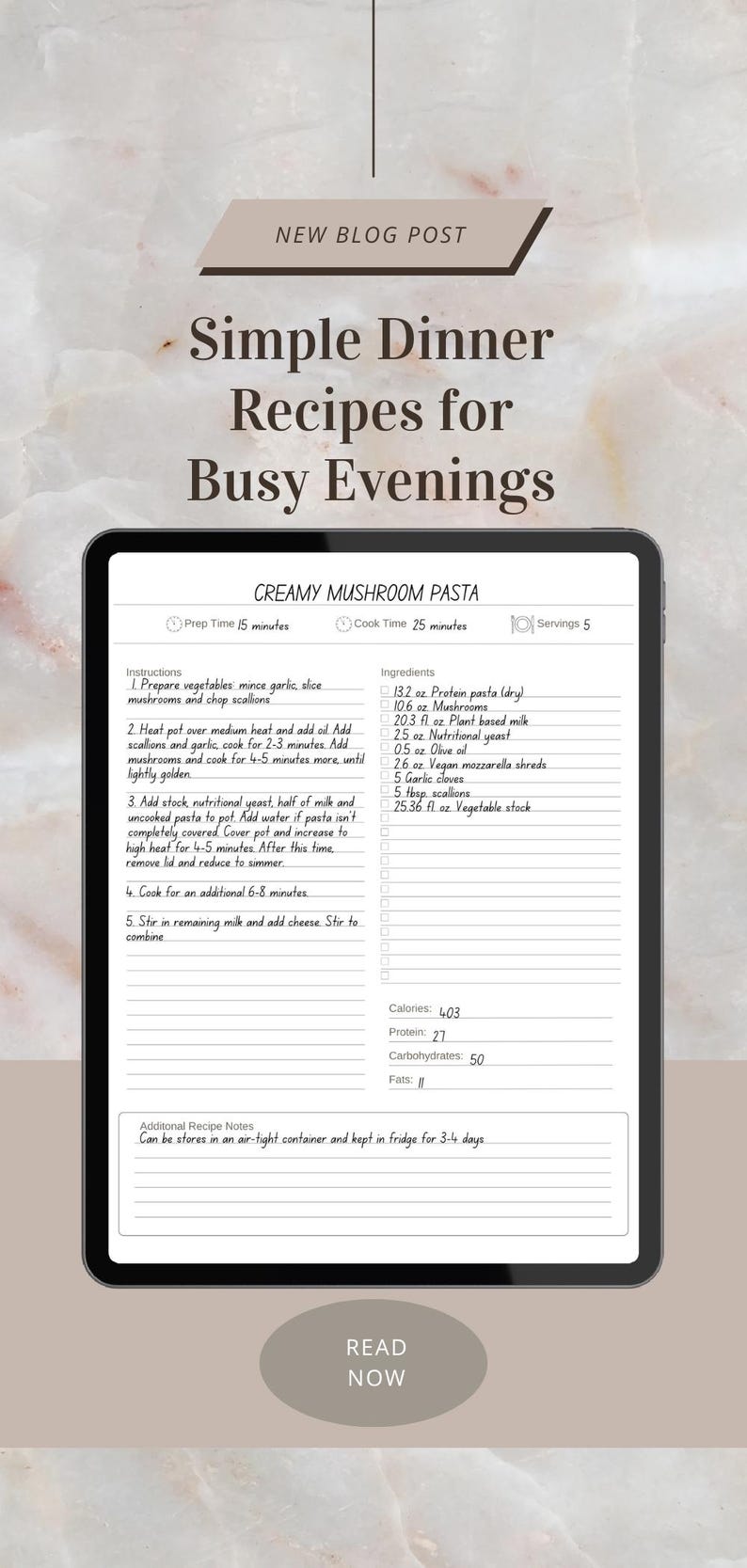 Printable Recipe Template for Meal Planning Recipe Sheet With Macro ...