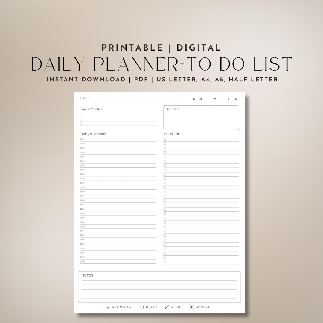 Minimalist to Do List and Daily Planner Printable Undated Productivity ...