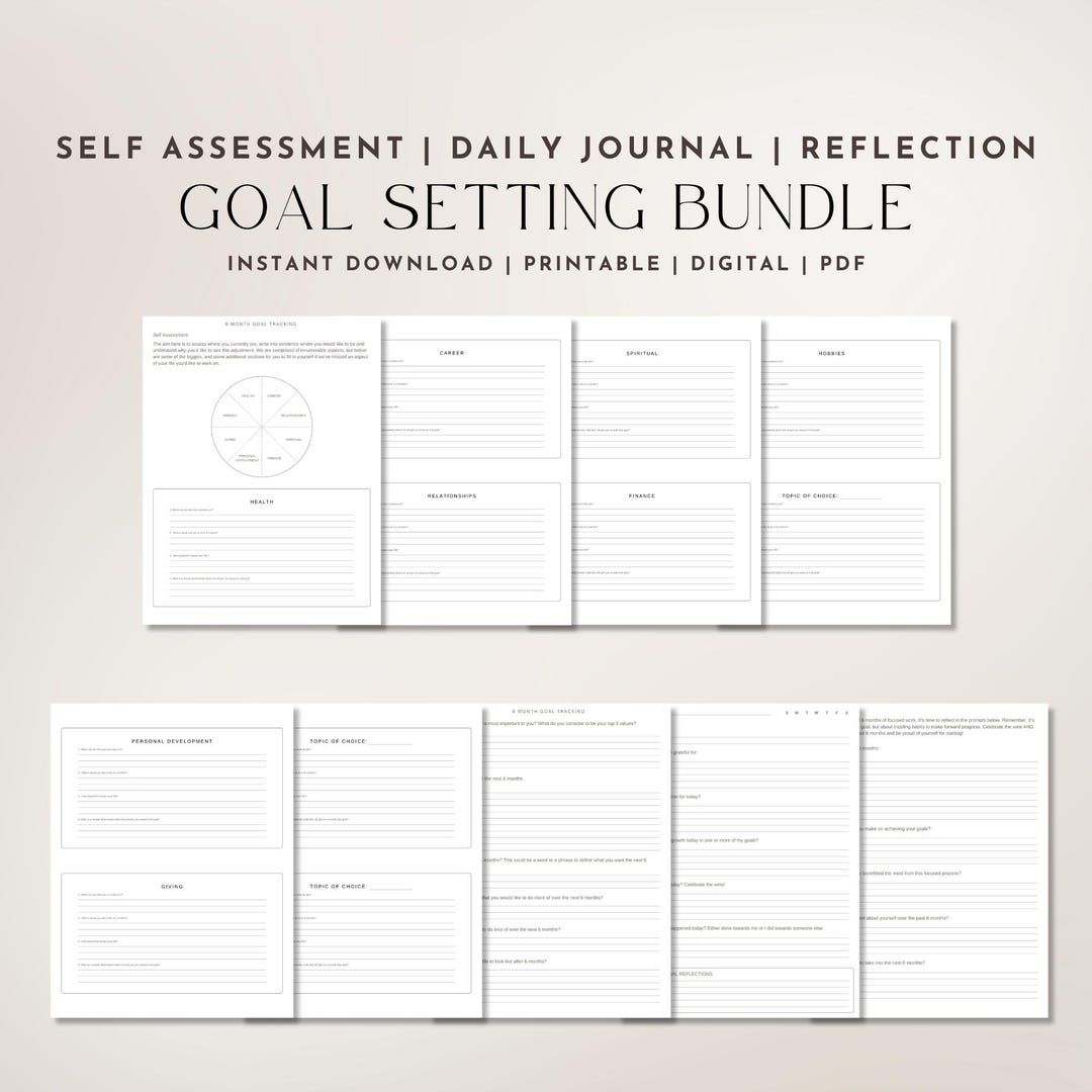 6 Month Goal Setting Daily Journal With Self Assessment Reflection ...