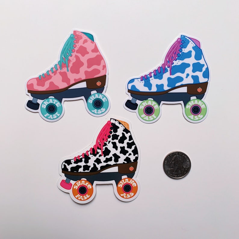 Roller Skate Sticker With Cow Print Skate Fast Shake Ass - Etsy