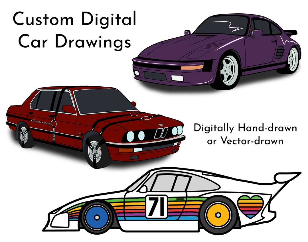 Custom Car Drawing Artwork- Digitally Hand Drawn or Vector Drawn Image ...