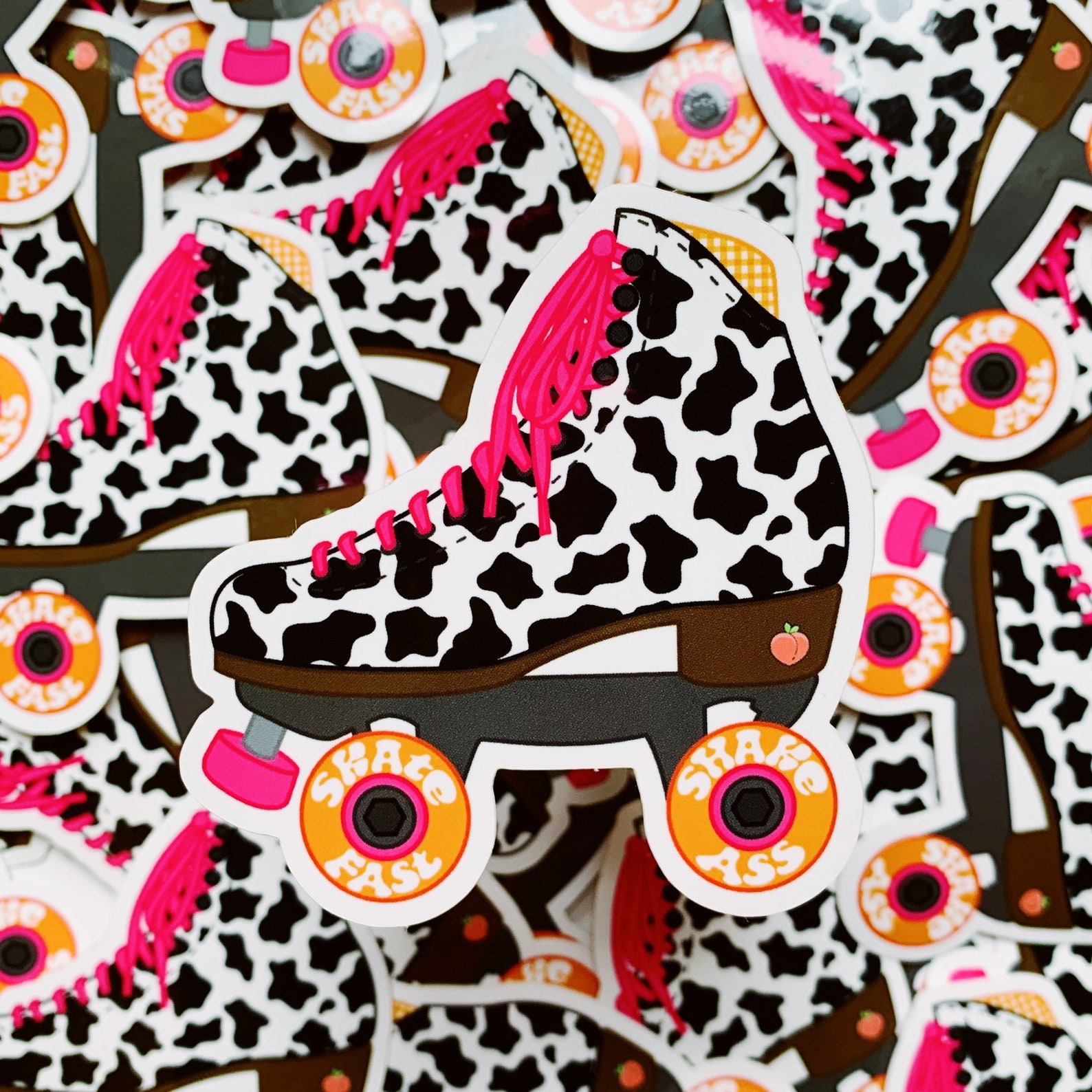 Roller Skate Sticker With Cow Print Skate Fast Shake Ass - Etsy