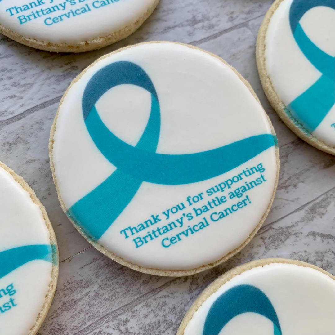 Custom Cancer Ribbon Cookies Edible Printed Photo Logo Personalized ...