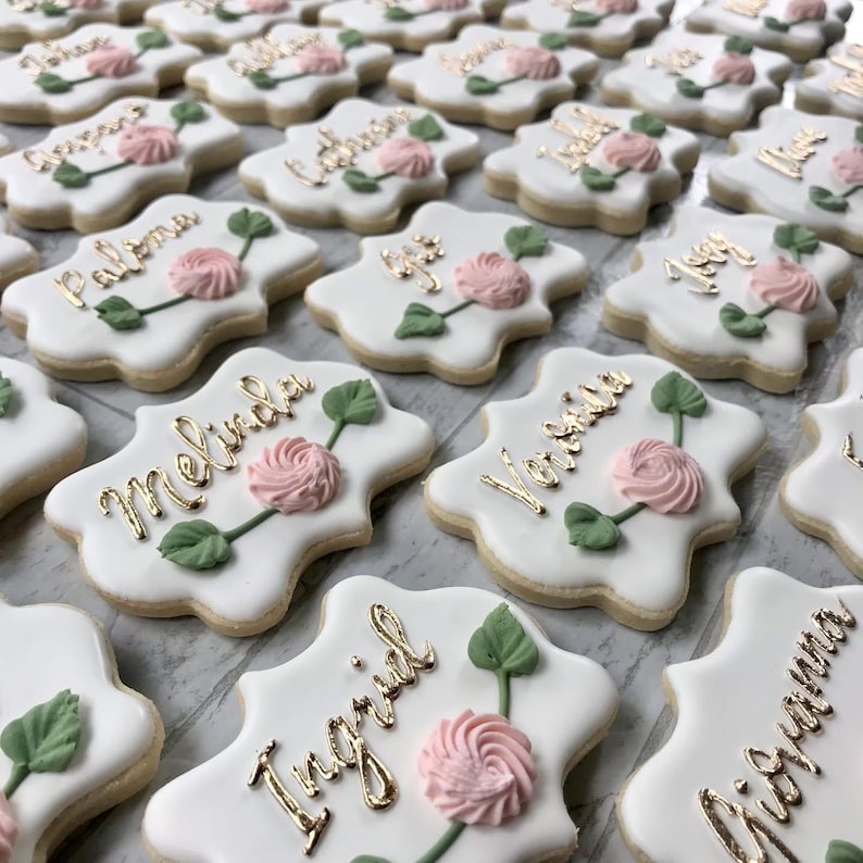 Personalized Floral Name Cookies | Custom Wedding Place Cards ...