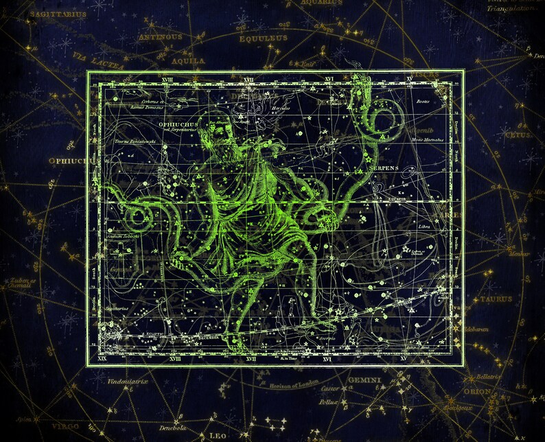 Ophiuchus & Serpens - Greek Mythology Star Map - Etsy