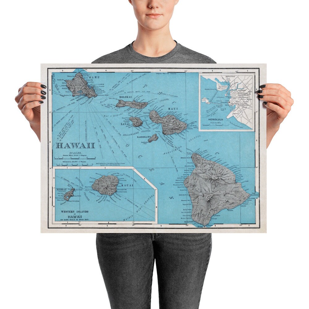 Hawaii Map Travel Poster - 1898 - Etsy