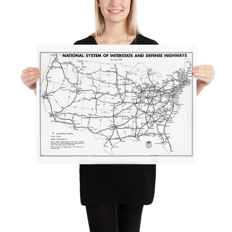 United States System of Interstate Highways Map 1958 - Etsy