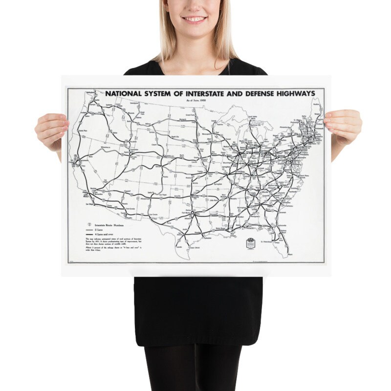 United States System of Interstate Highways Map 1958 - Etsy