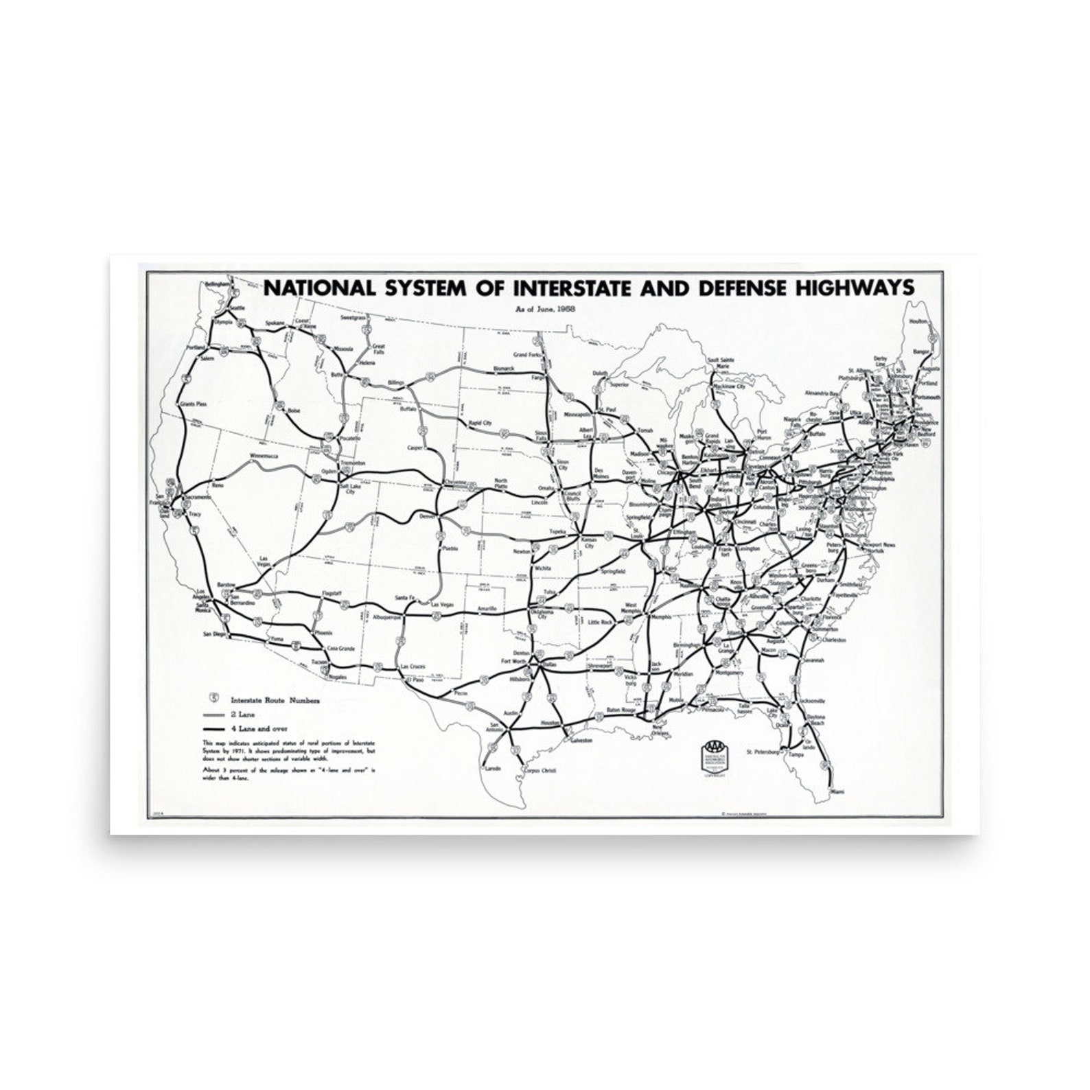 United States System of Interstate Highways Map - 1958 - Etsy
