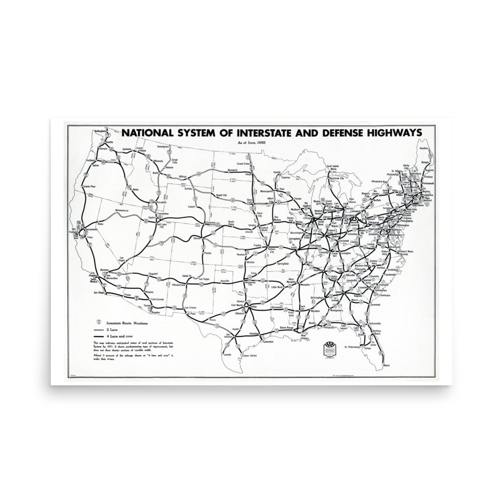 United States System of Interstate Highways Map 1958 - Etsy