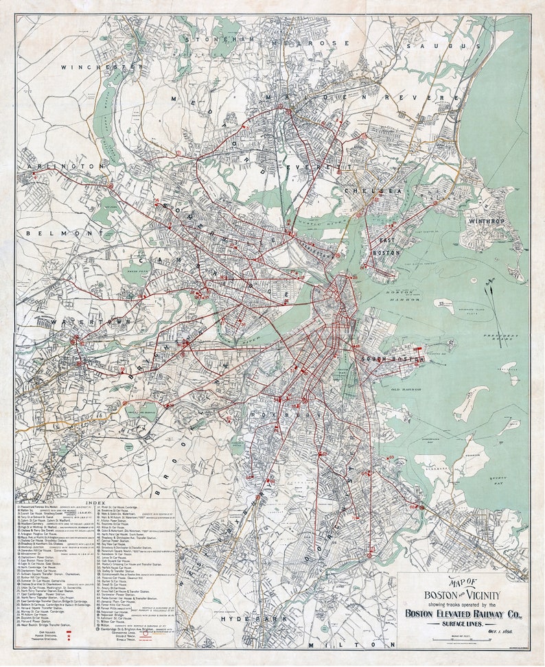 Boston Subway and Elevated Railway Map 1898 - Etsy