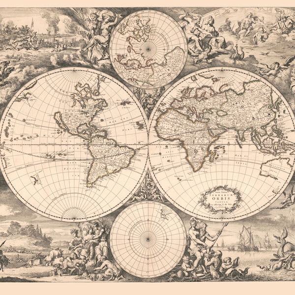 Antique World Map - Etsy