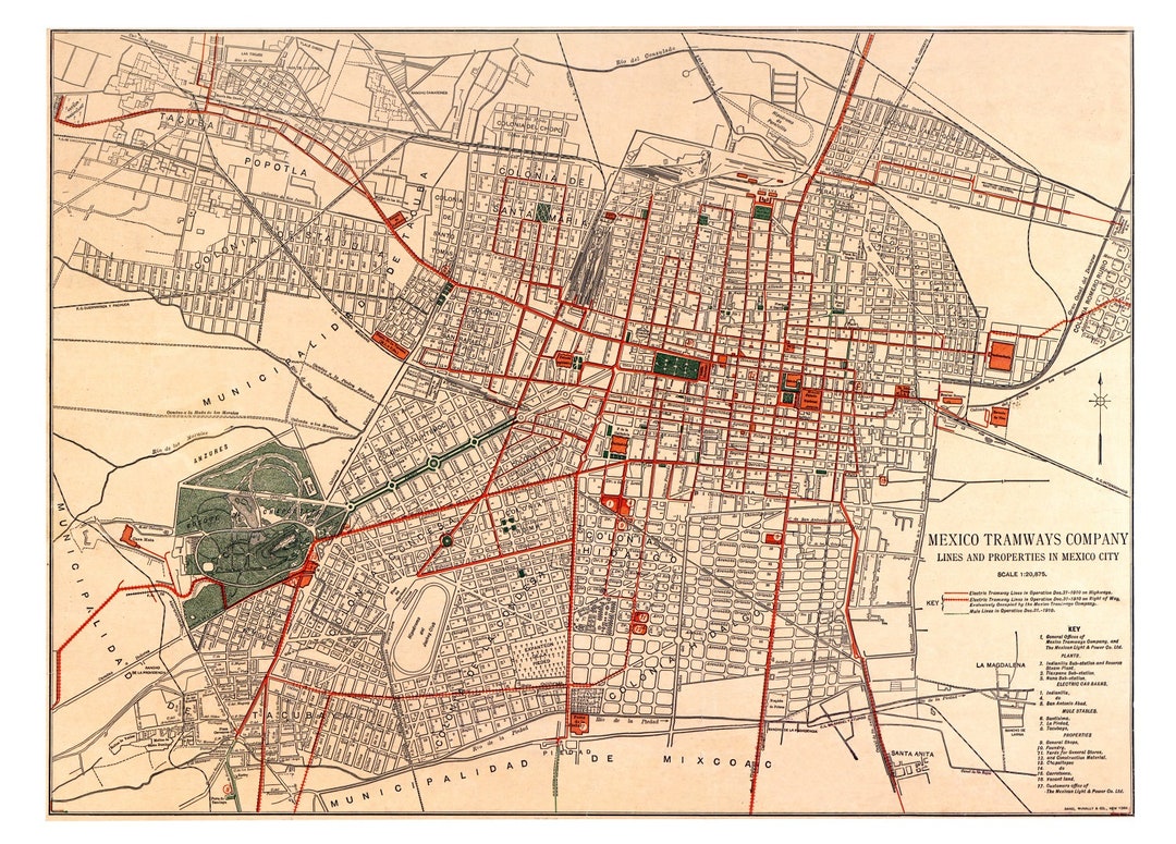 Mexico City Transit Map 1910's - Etsy