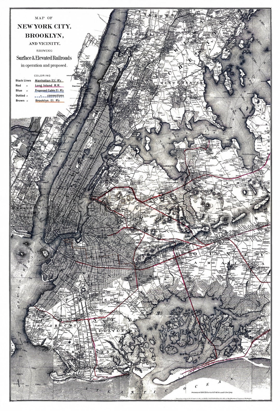 New York City and Brooklyn Railroads Map - 1885 - Etsy