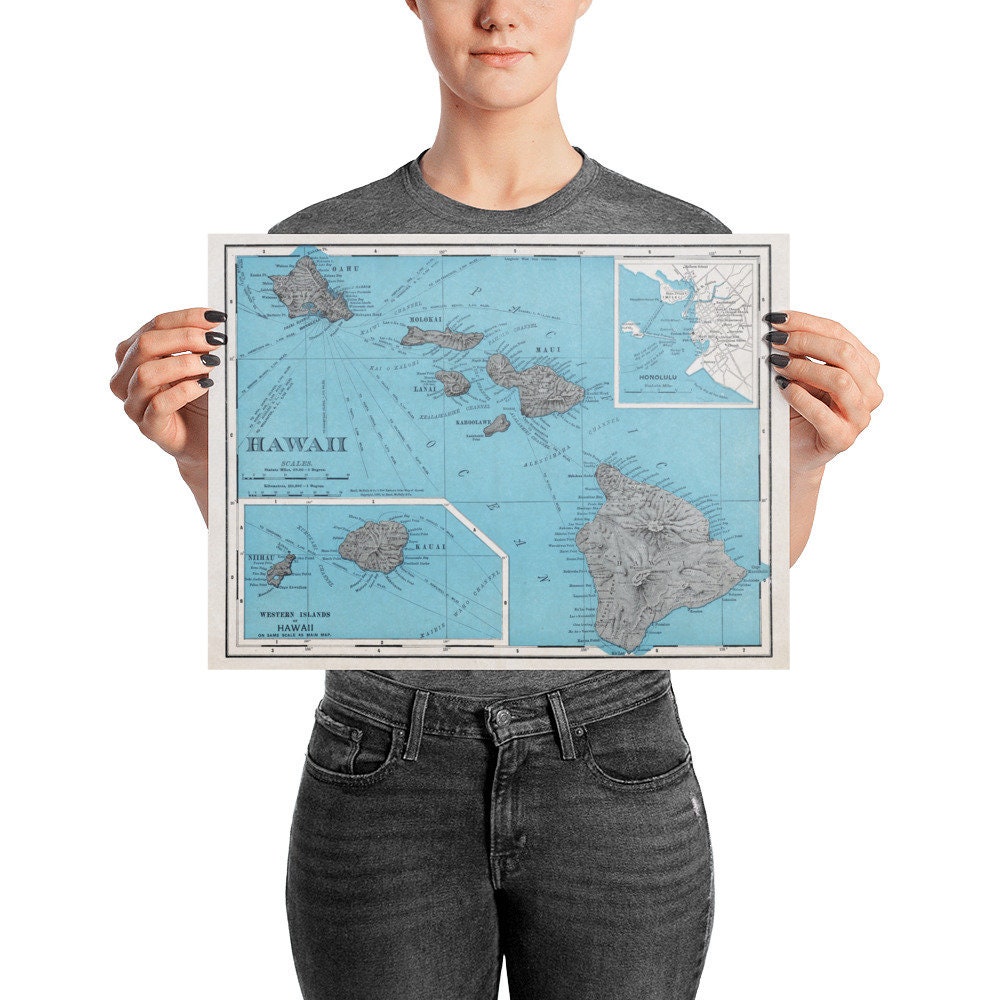 Hawaii Map Travel Poster - 1898 - Etsy