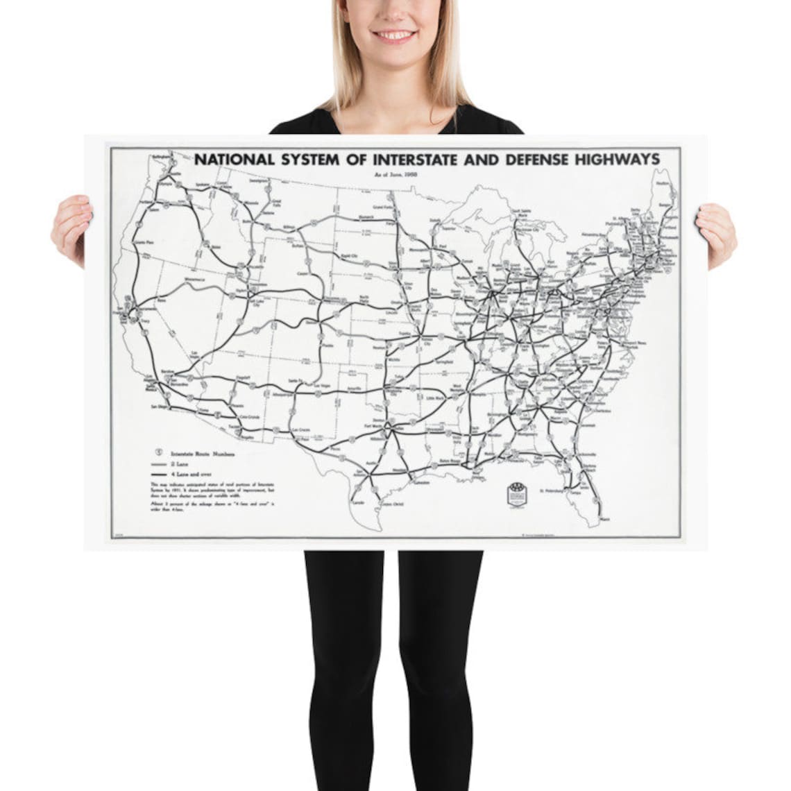 United States System of Interstate Highways Map - 1958 - Etsy