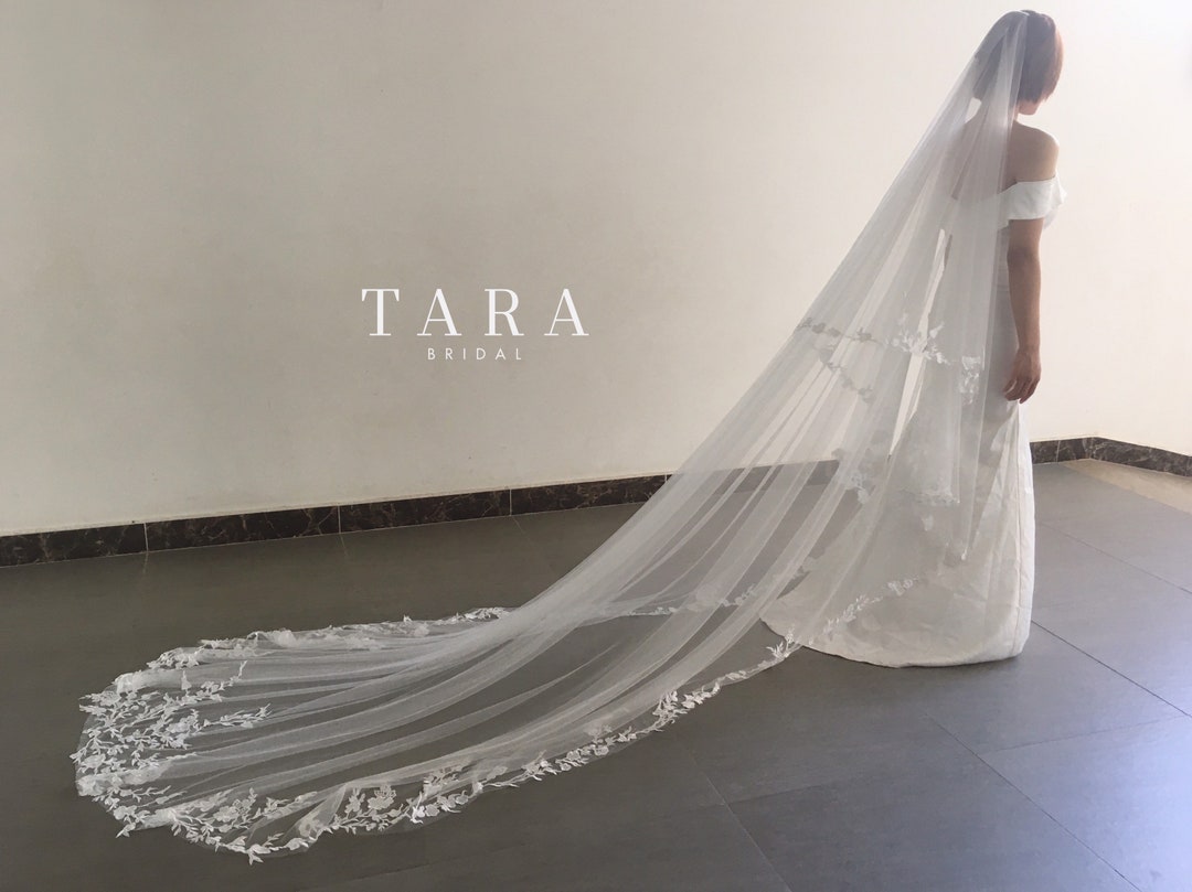 ANNA Drop Royal Floral Cathedral Veil/floral Cathedral Veil/ Floral ...