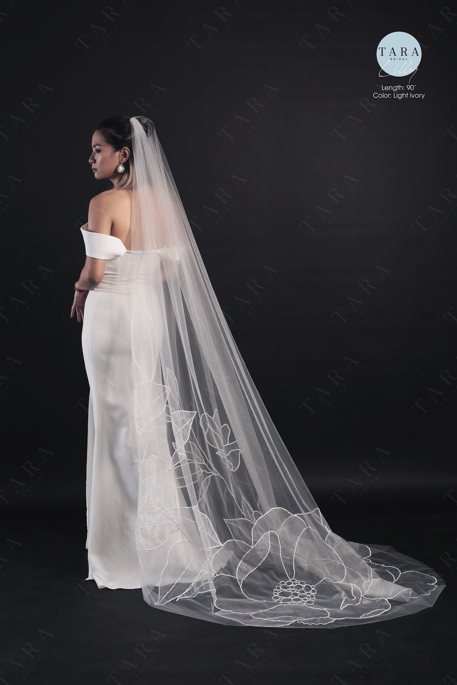 LILLY /chapel Organza Floral Veil/ Custom Veil/ Chapel Wedding Veil ...