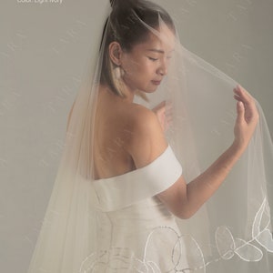 ROSIE Drop Chapel Organza Floral Veil/ Custom Veil/ Chapel Wedding Veil/ Floral Veil Embroidered ...