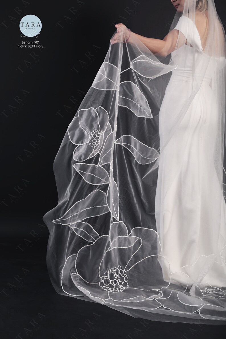 LILLY /chapel Organza Floral Veil/ Custom Veil/ Chapel Wedding - Etsy