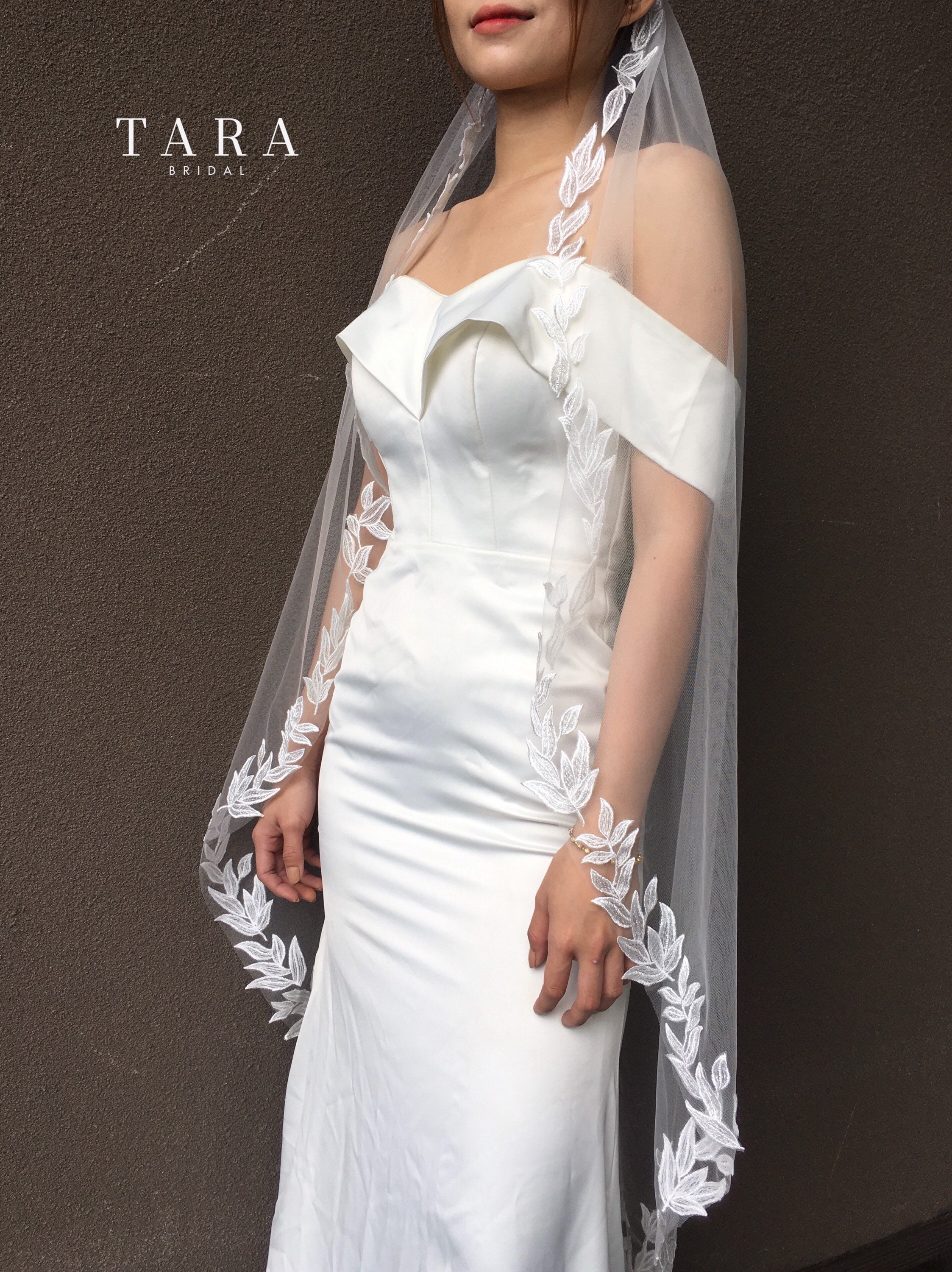 JESSICA TA.V.061/ Fingertip veil/ leafs lace veil/ lace | Etsy