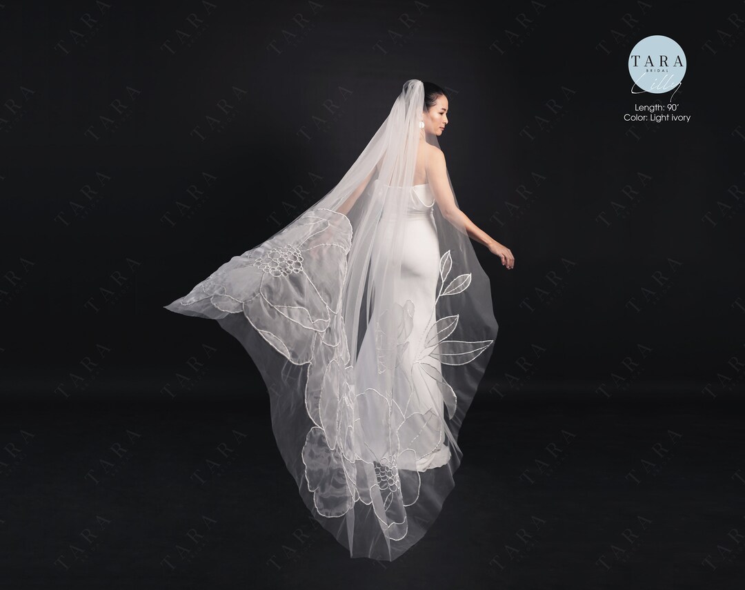 LILLY /chapel Organza Floral Veil/ Custom Veil/ Chapel Wedding Veil ...