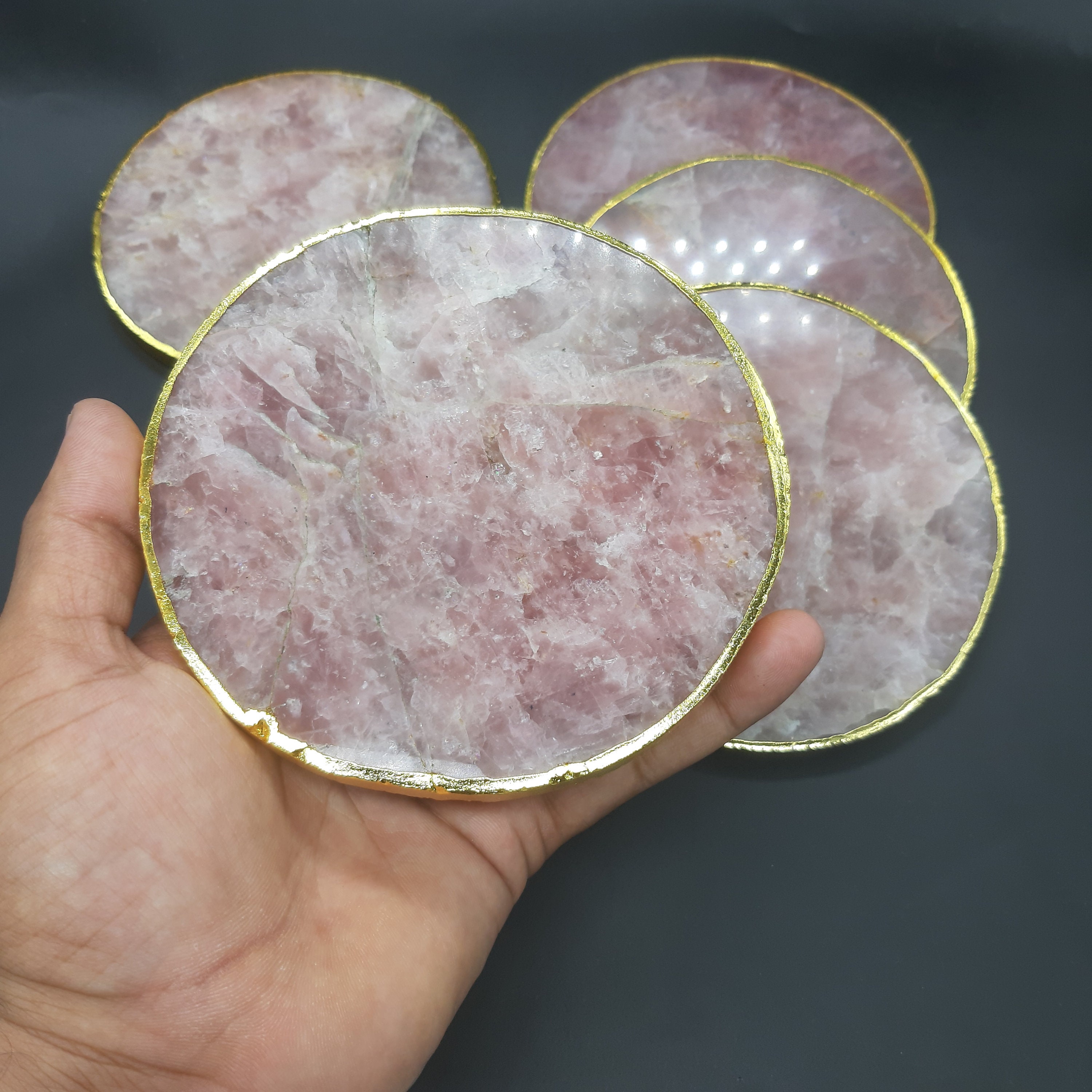 Rose Quartz Coaster Round Shape, Tabel Decoration,wedding Gift - Etsy